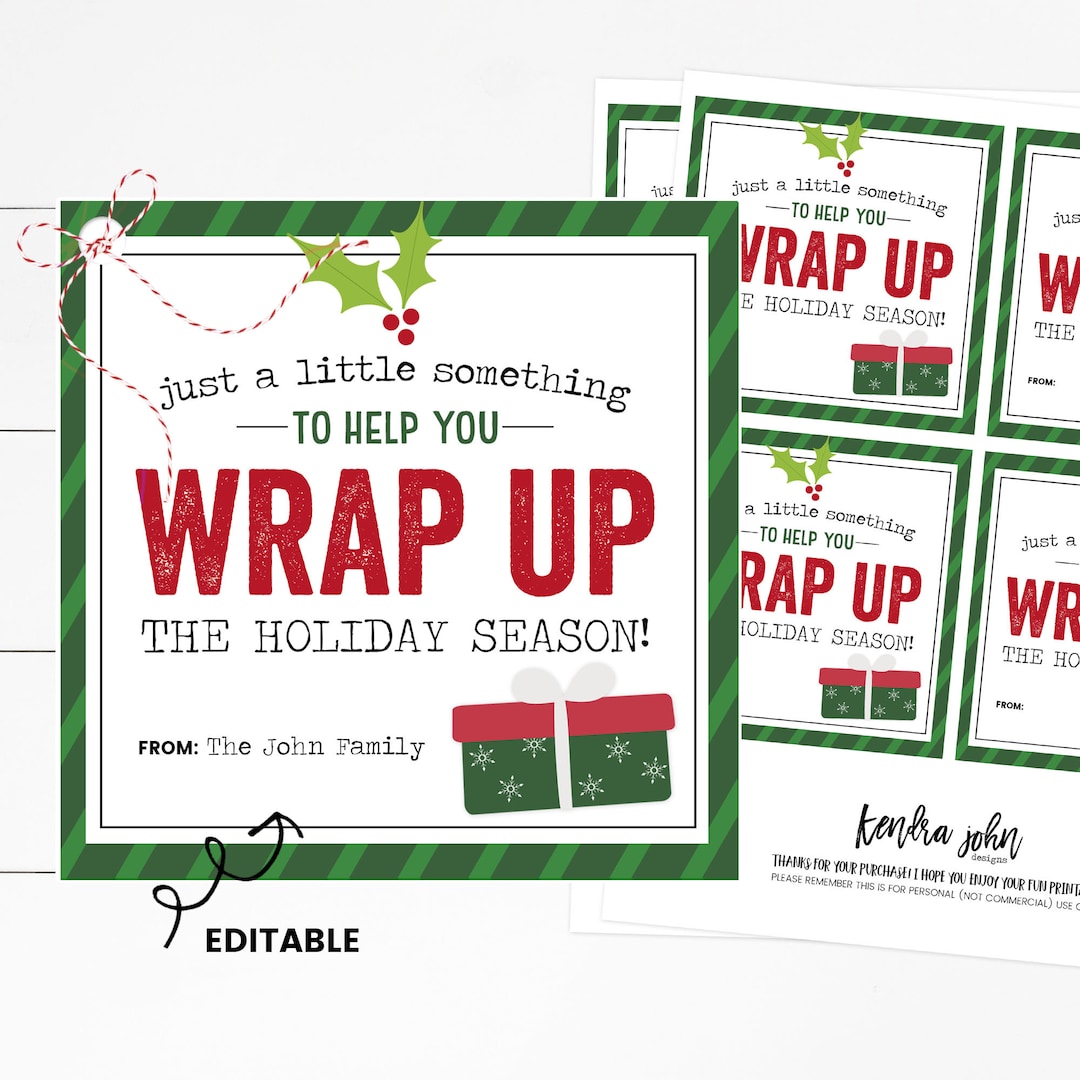 Wrapping Paper Gift Tag, Neighbor Christmas Gift, Printable Christmas ...
