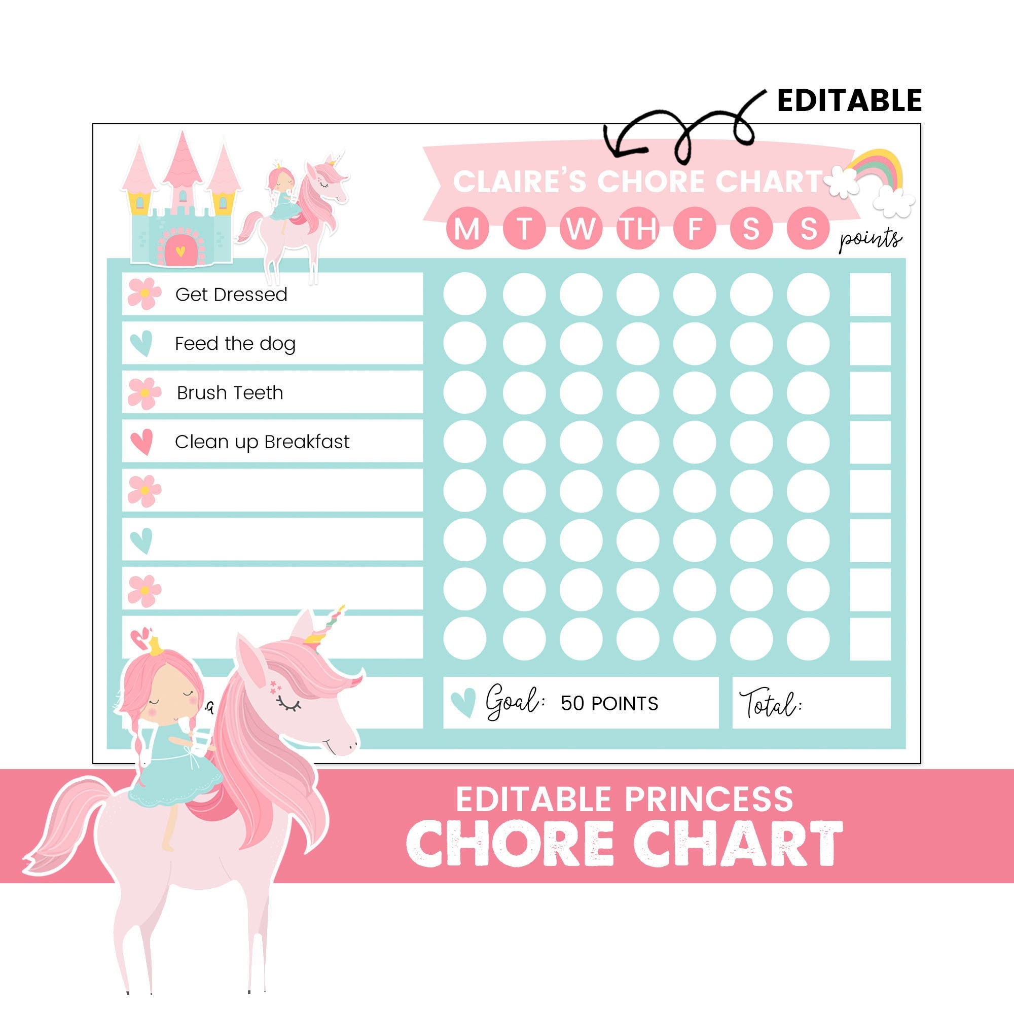 Editable Princess Chore Charts Simple Fun Chore Incredible