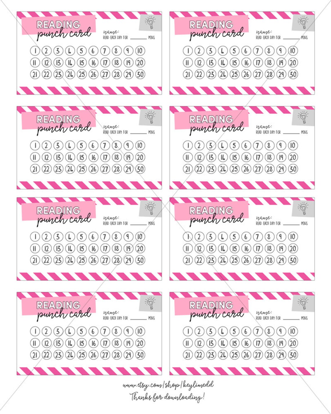 Reading Punch Card - Reward Chart - Homeschool - Reading Log - Etsy