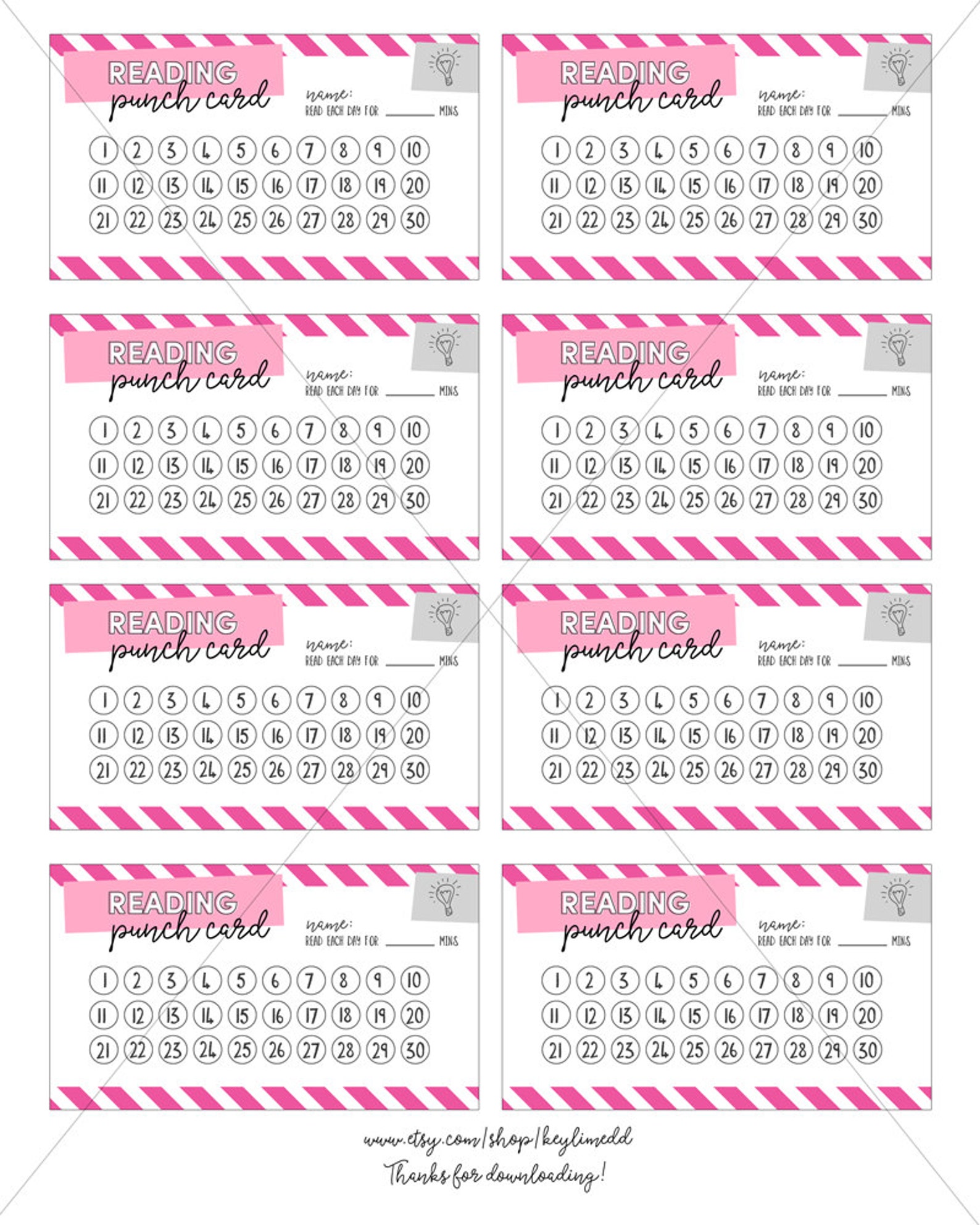 Reading Punch Card Reward Chart Homeschool Reading Log | Etsy