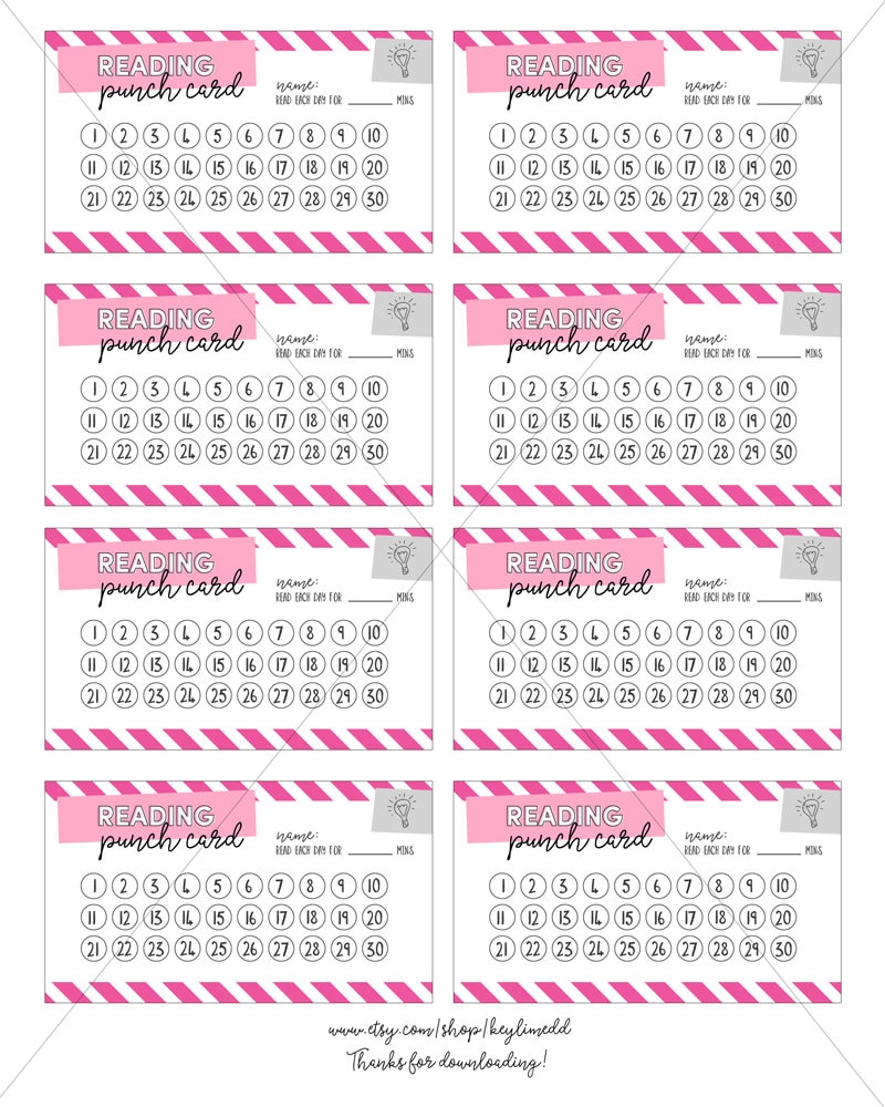 Reading Punch Card Reward Chart Homeschool Reading Log | Etsy
