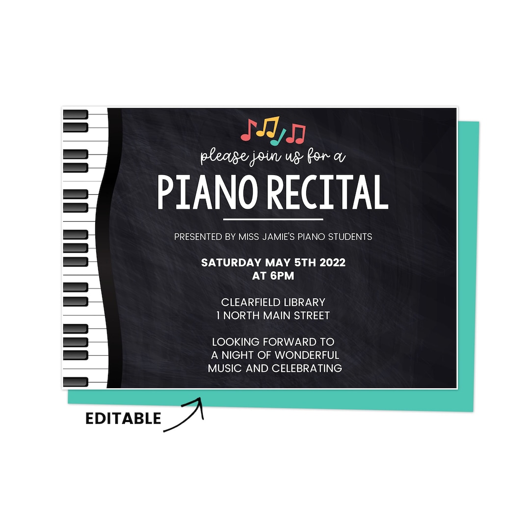 Piano Recital Invitation, Piano Recital Flyer, Recital Invite Template ...