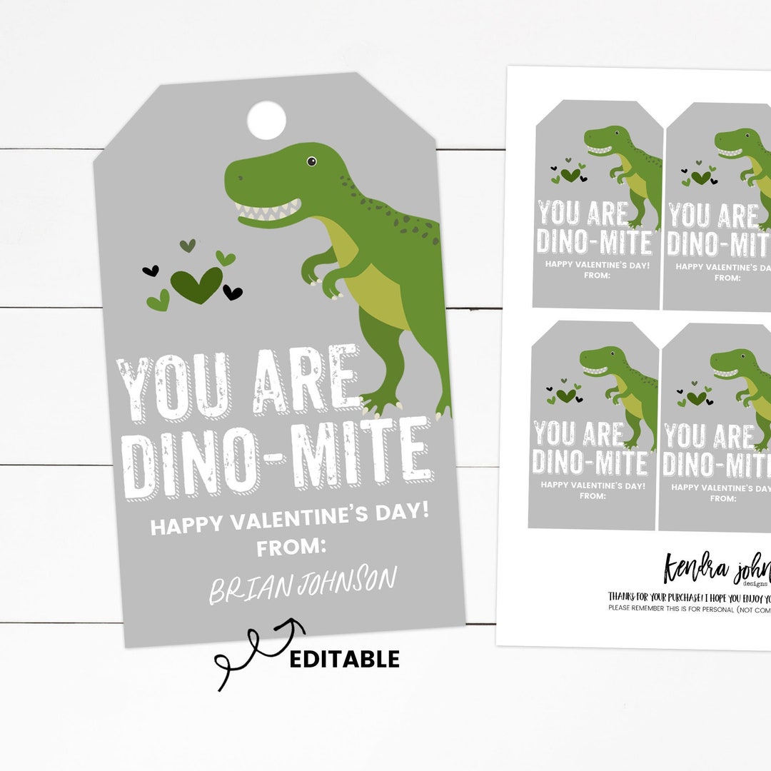 Dinosaur Valentine Tag, Dino Mite Valentine, Boys Valentine Cards, Non ...
