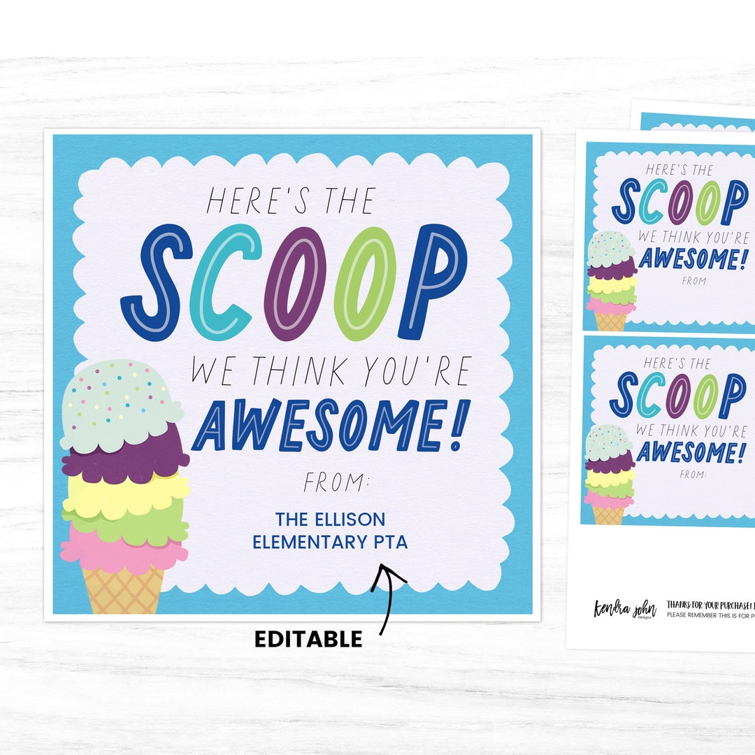Ice Cream Gift Tag, Staff Appreciation Printable, Employee Appreciation ...