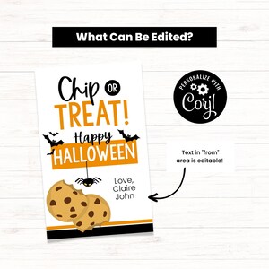 Chip or Treat Cookie Tag, Halloween Cookie Tag, Printable Halloween ...
