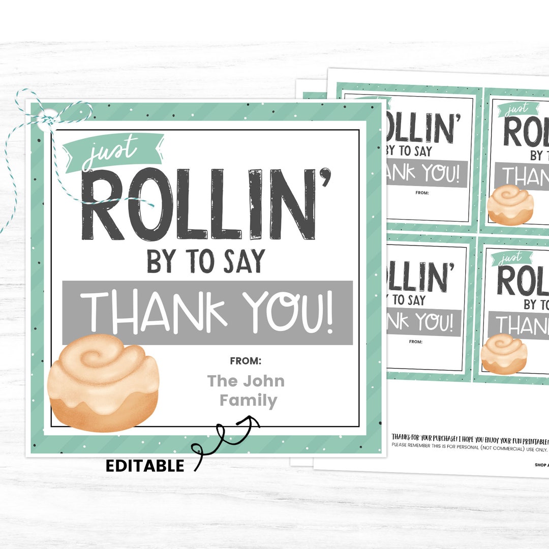 Cinnamon Roll Thank You, Thank You Gift Tags, Printable Thank You Tag ...