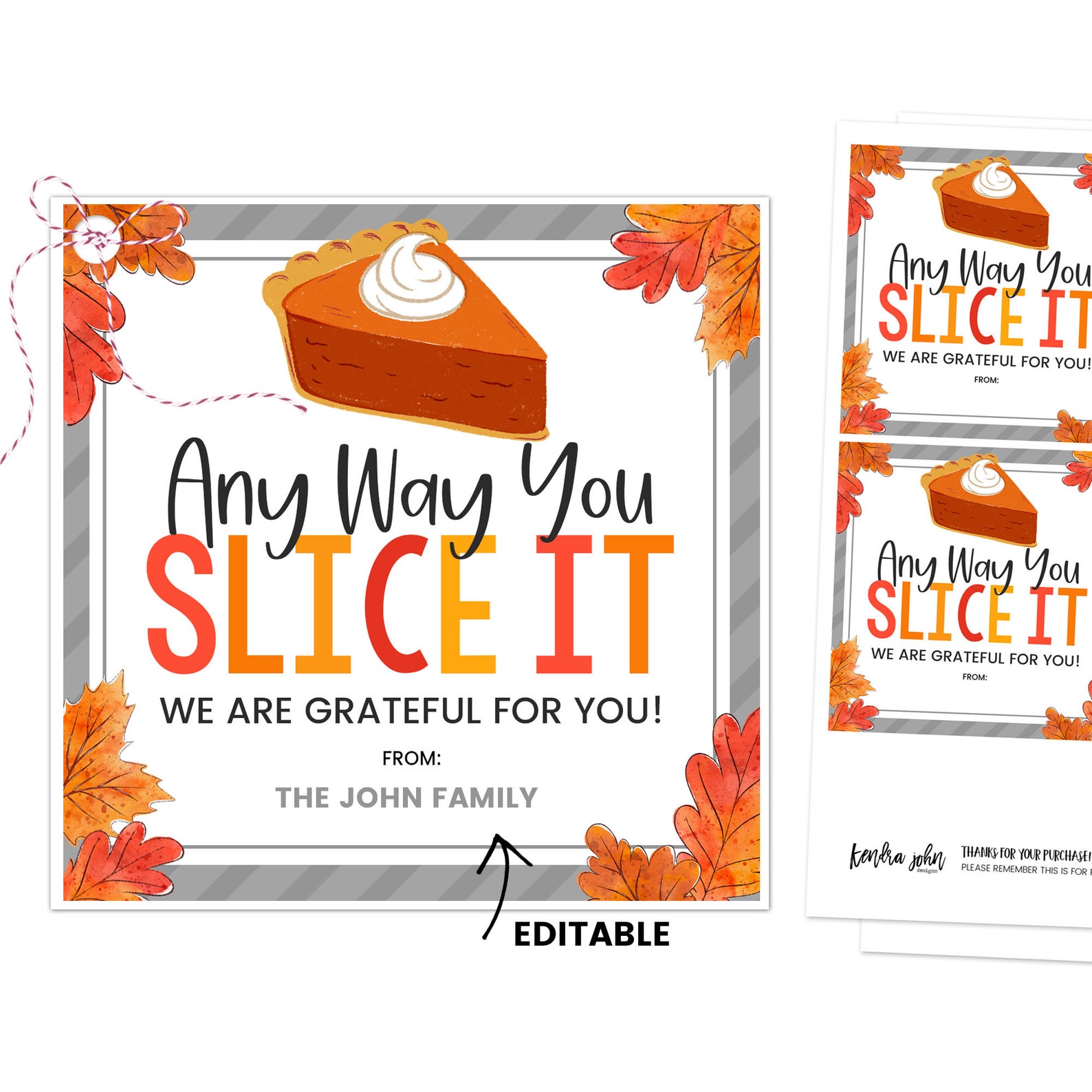 Pie Thank You Tag Fall Appreciation Gift Tag Any Way You - Etsy