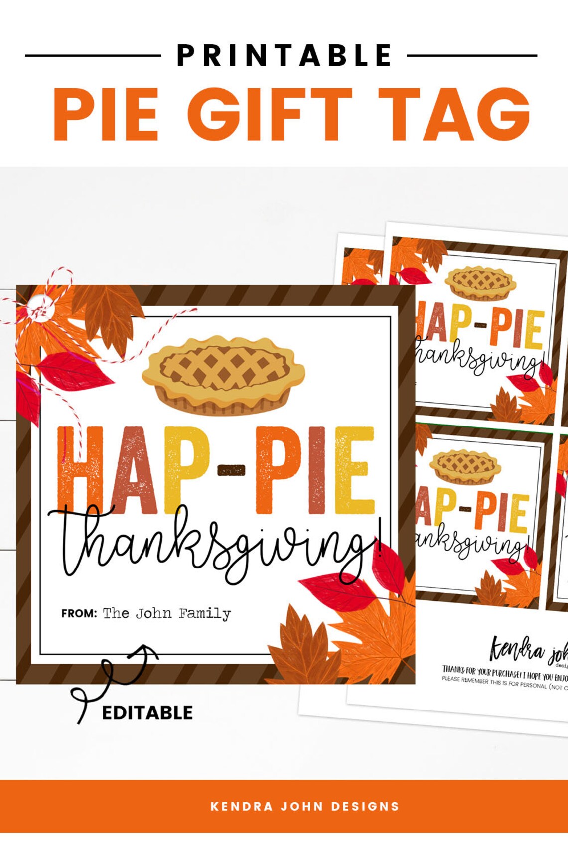Pie Gift Tag, Thanksgiving Gift Tag Printable, Pumpkin Pie Label, Pie ...