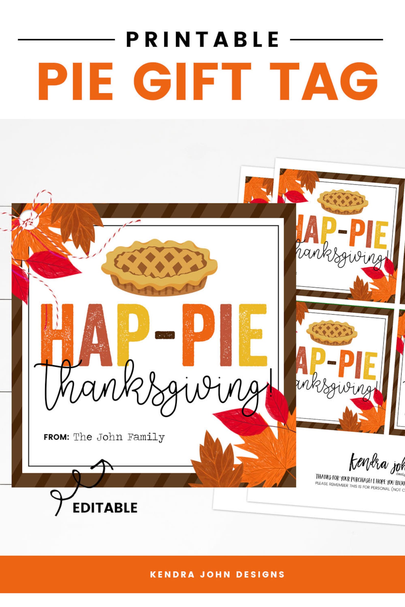 Pie Gift Tag Thanksgiving Gift Tag Printable Pumpkin Pie - Etsy
