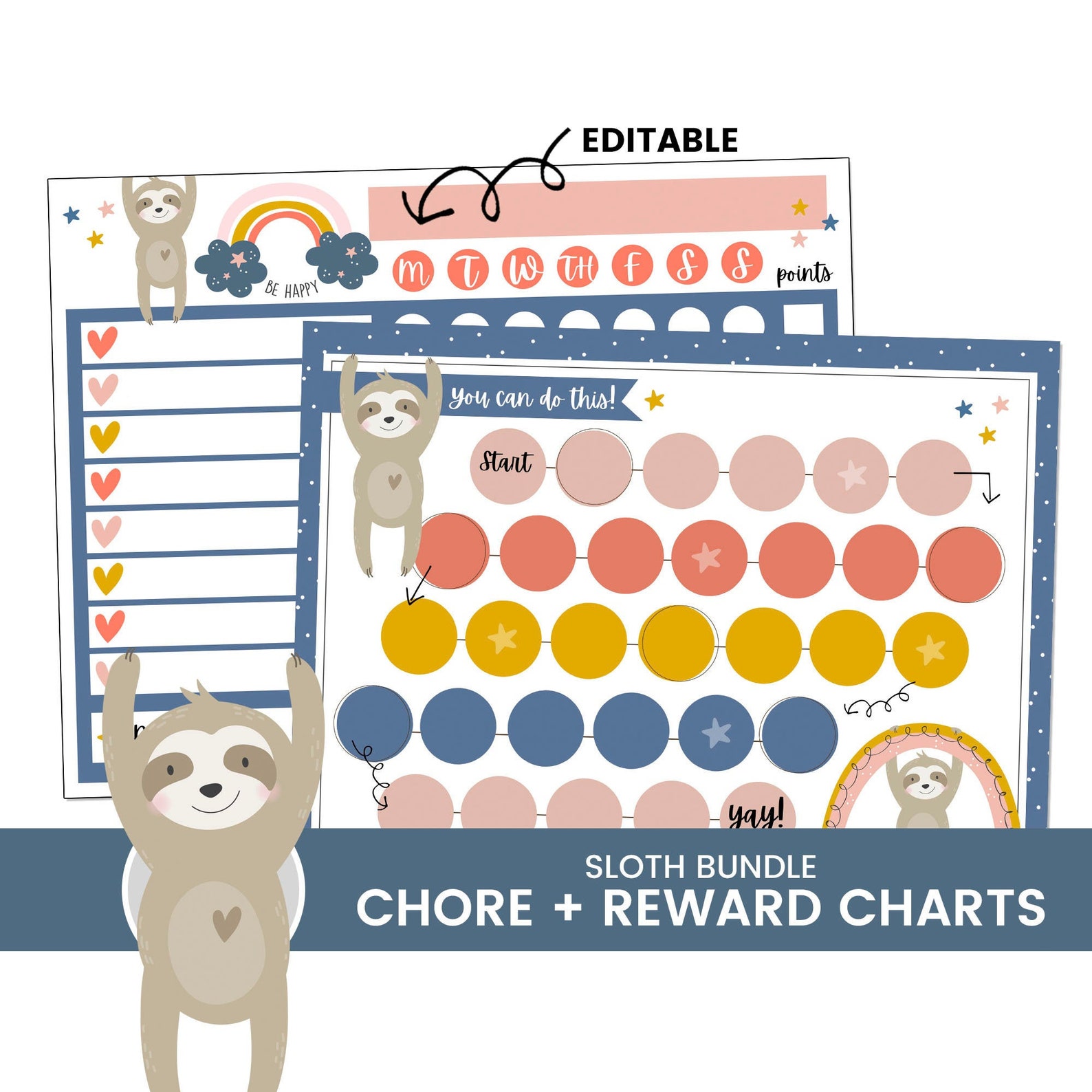 Sloth Chart, Kids Reward Chart, Kids Chore Chart, Toddler Reward Chart ...