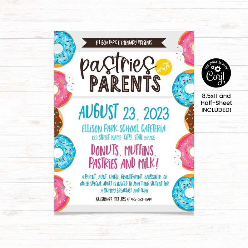 Pastries With Parents Flyer, Donuts With Dads, School PTA Event, School ...