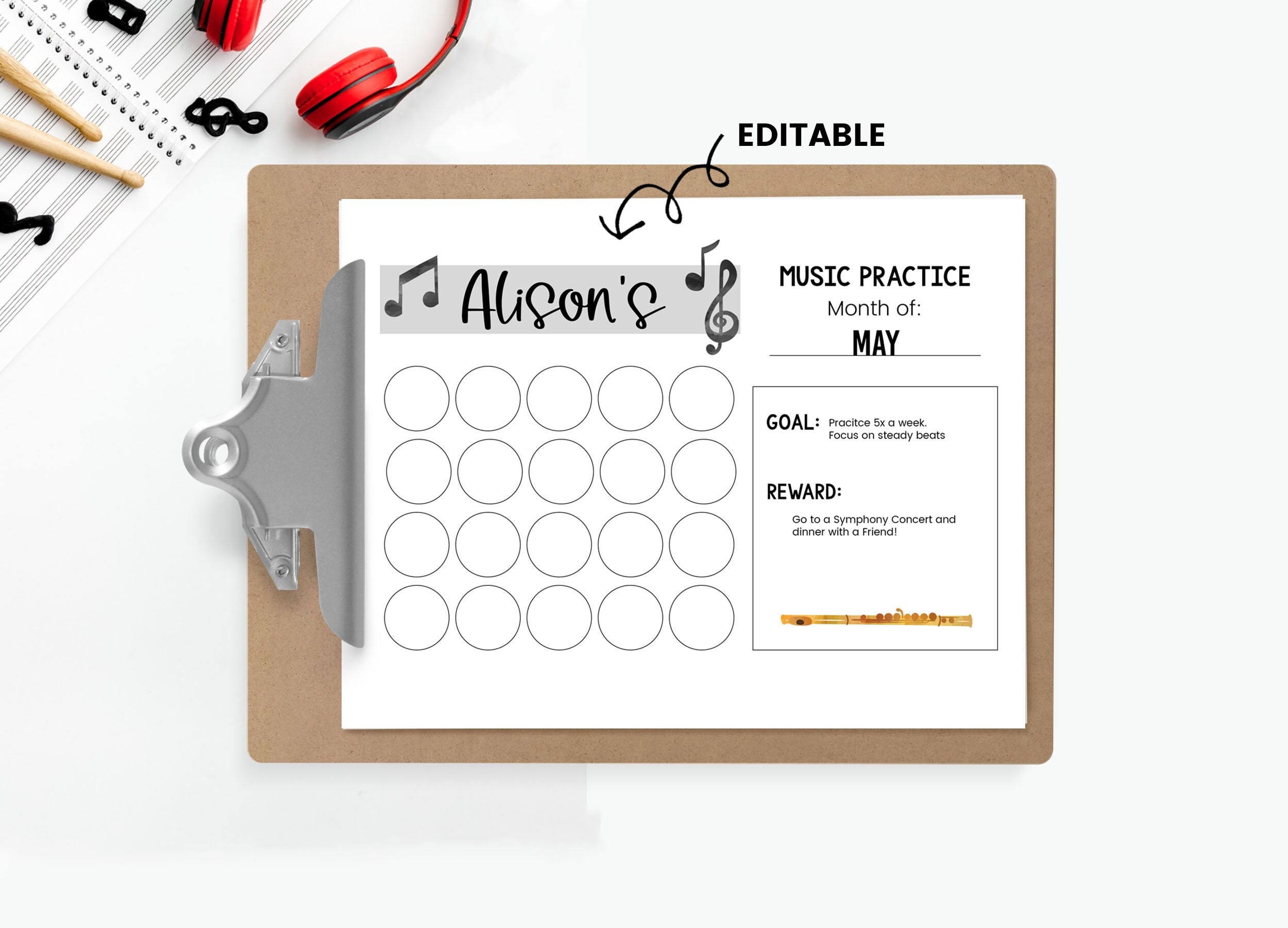 Flute Practice Chart Printable Practice Log Flute Practice | Etsy Canada