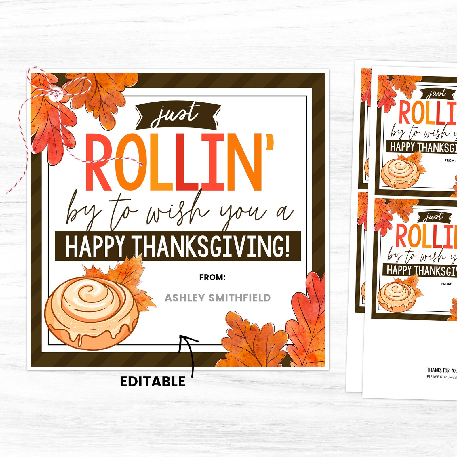 Cinnamon Roll Tag, Teacher Thanksgiving Gift, Thanksgiving Gift Tag ...