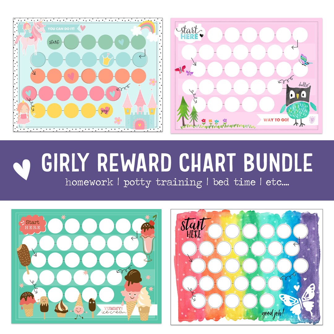 Girls Reward Chart BUNDLE - Habit Tracker - Responsibility Chart - Etsy