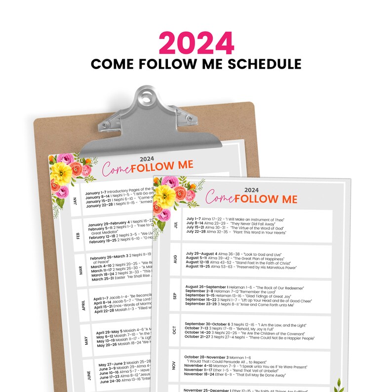 Come Follow Me 2024 Schedule, Book of Mormon Reading Chart, LDS Book of ...