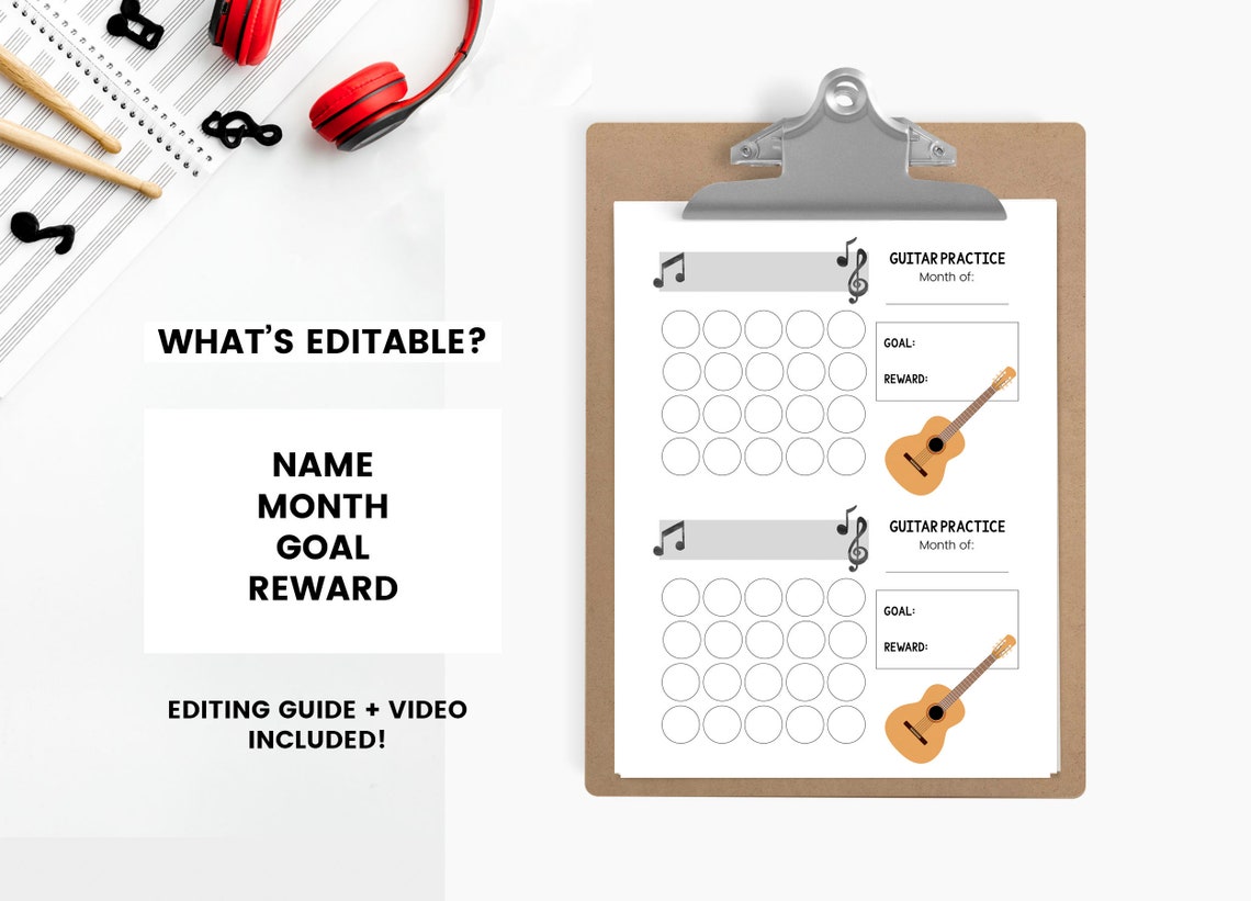 Guitar Practice Chart Printable Practice Log Guitar Teacher - Etsy