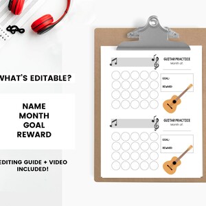 Guitar Practice Chart, Printable Practice Log, Guitar Teacher, Guitar ...