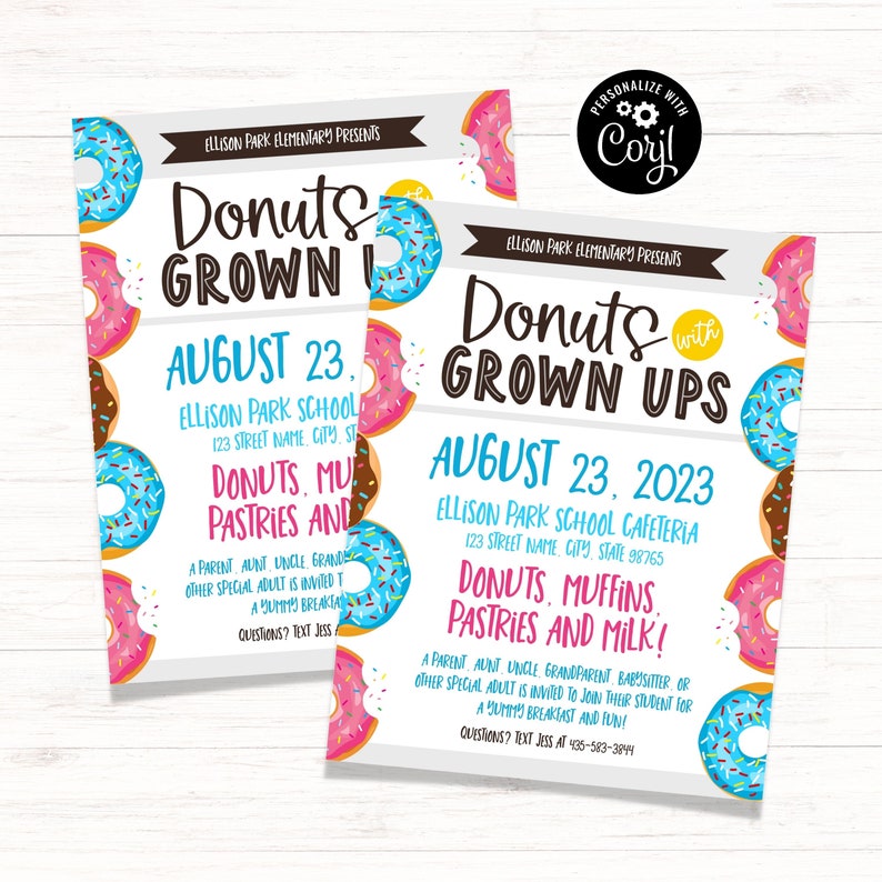 Donuts With Grown Ups, Pastries With Parents Flyer, Donuts With Dads ...