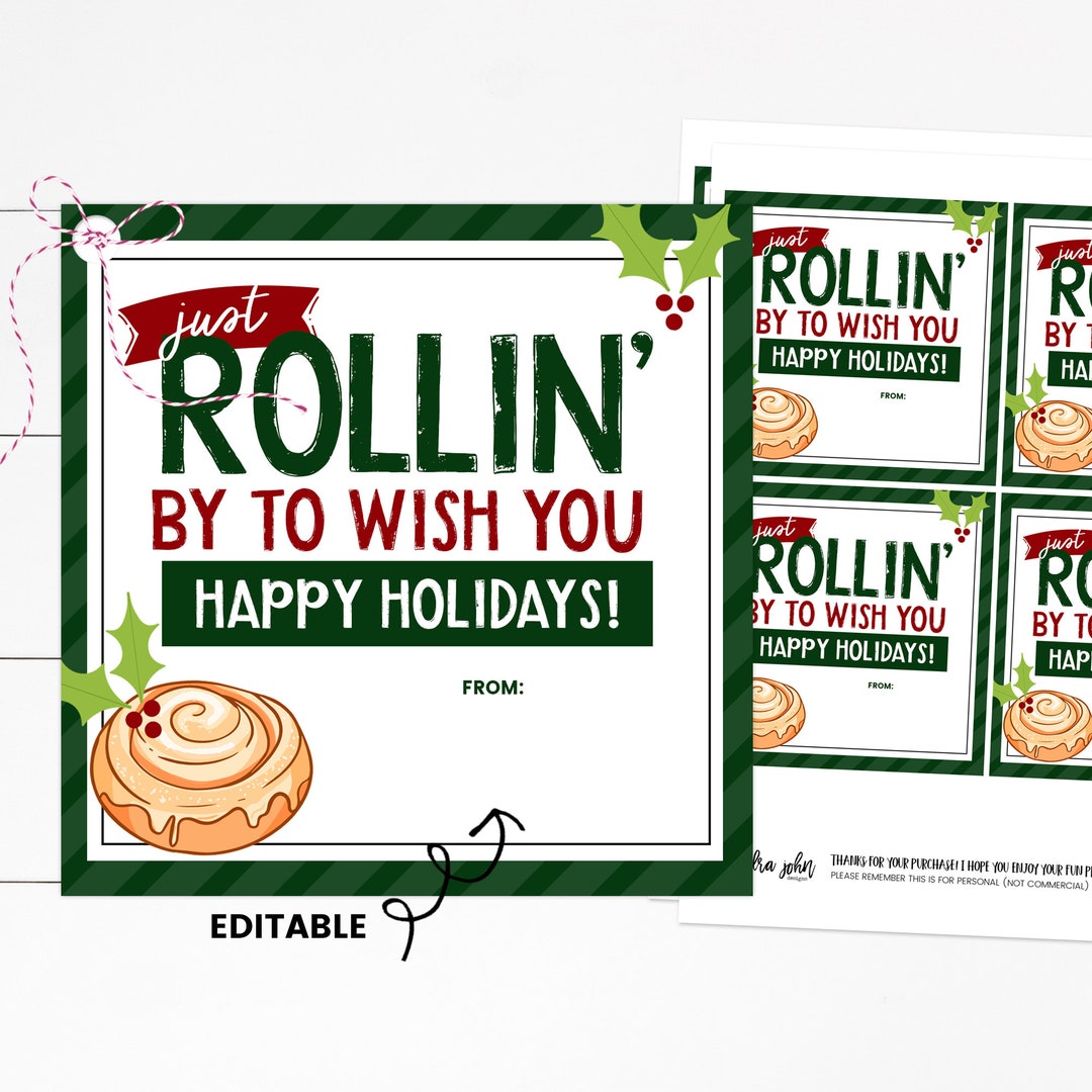 Cinnamon Roll Gift Tag, Just Rollin' By, Christmas Neighbor Gift ...