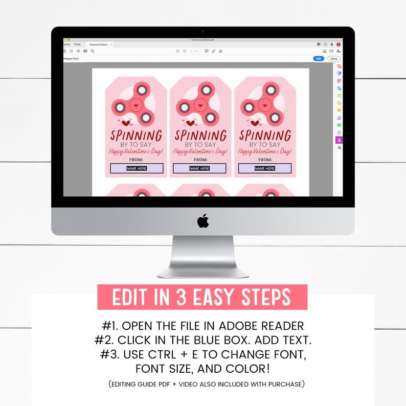 Fidget Spinner Valentines Valentines Fidget Tag - Etsy