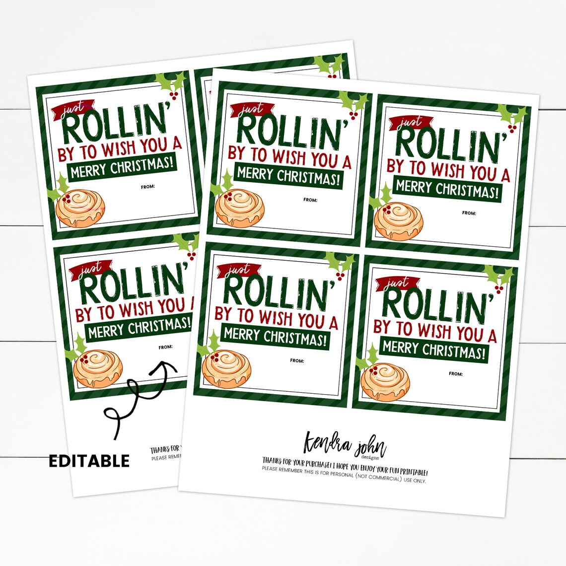 Cinnamon Roll Gift Tag Just Rollin' By Christmas - Etsy