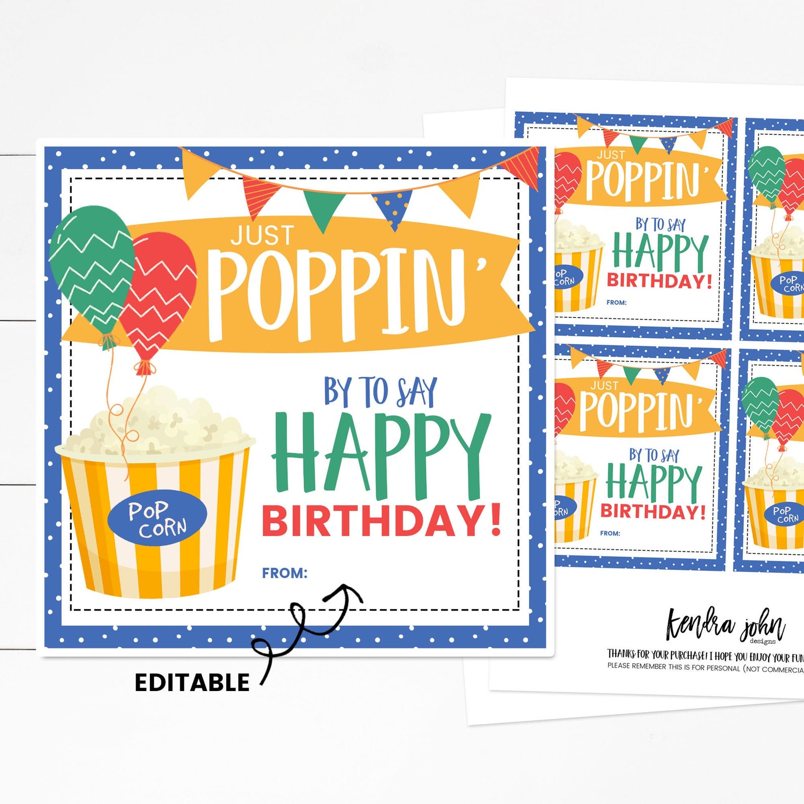 Popcorn Gift Tag, Happy Birthday Treat Tag, Just Poppin' By ...