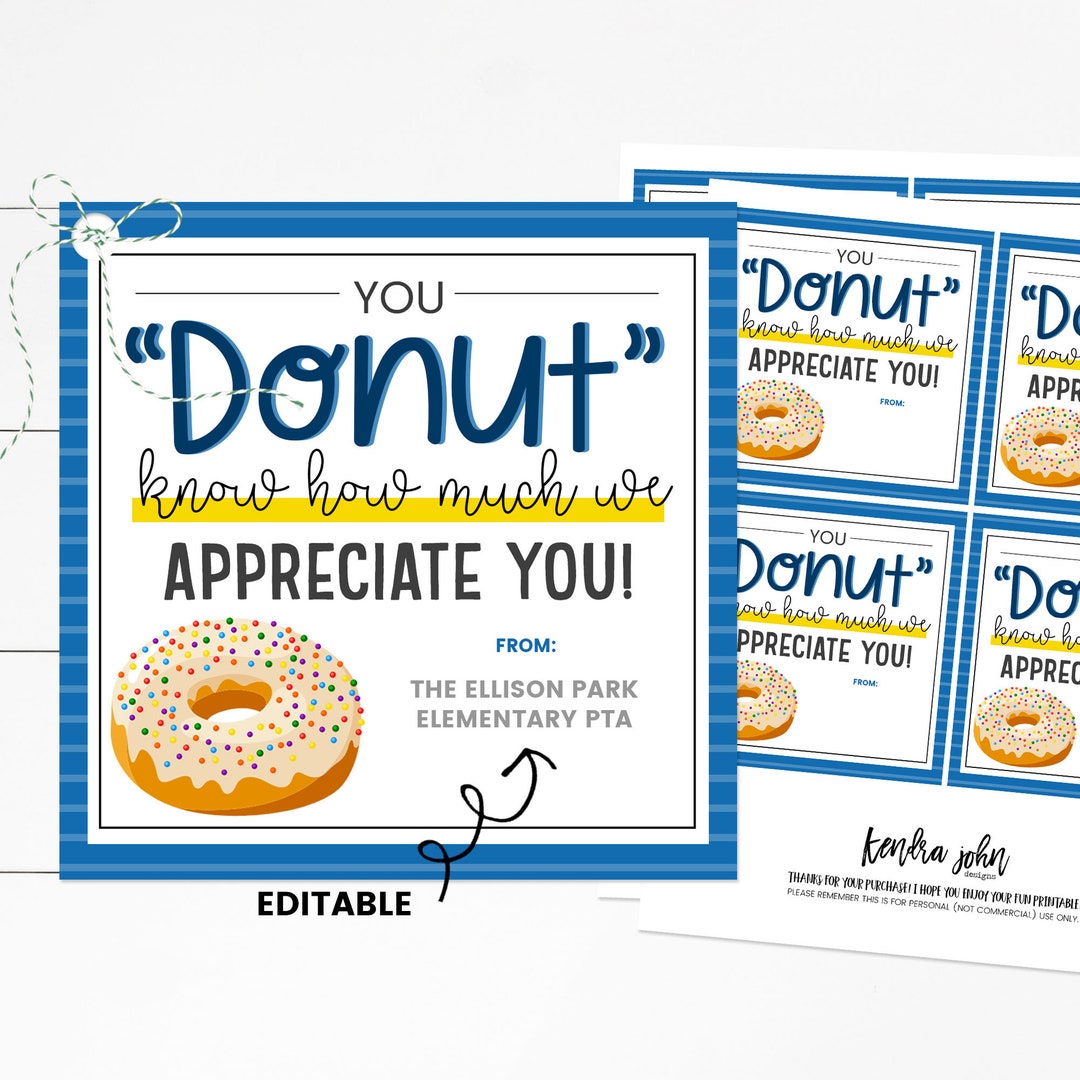 Donut Tag, Donut Appreciation, Teacher Appreciation Printable, Teacher ...