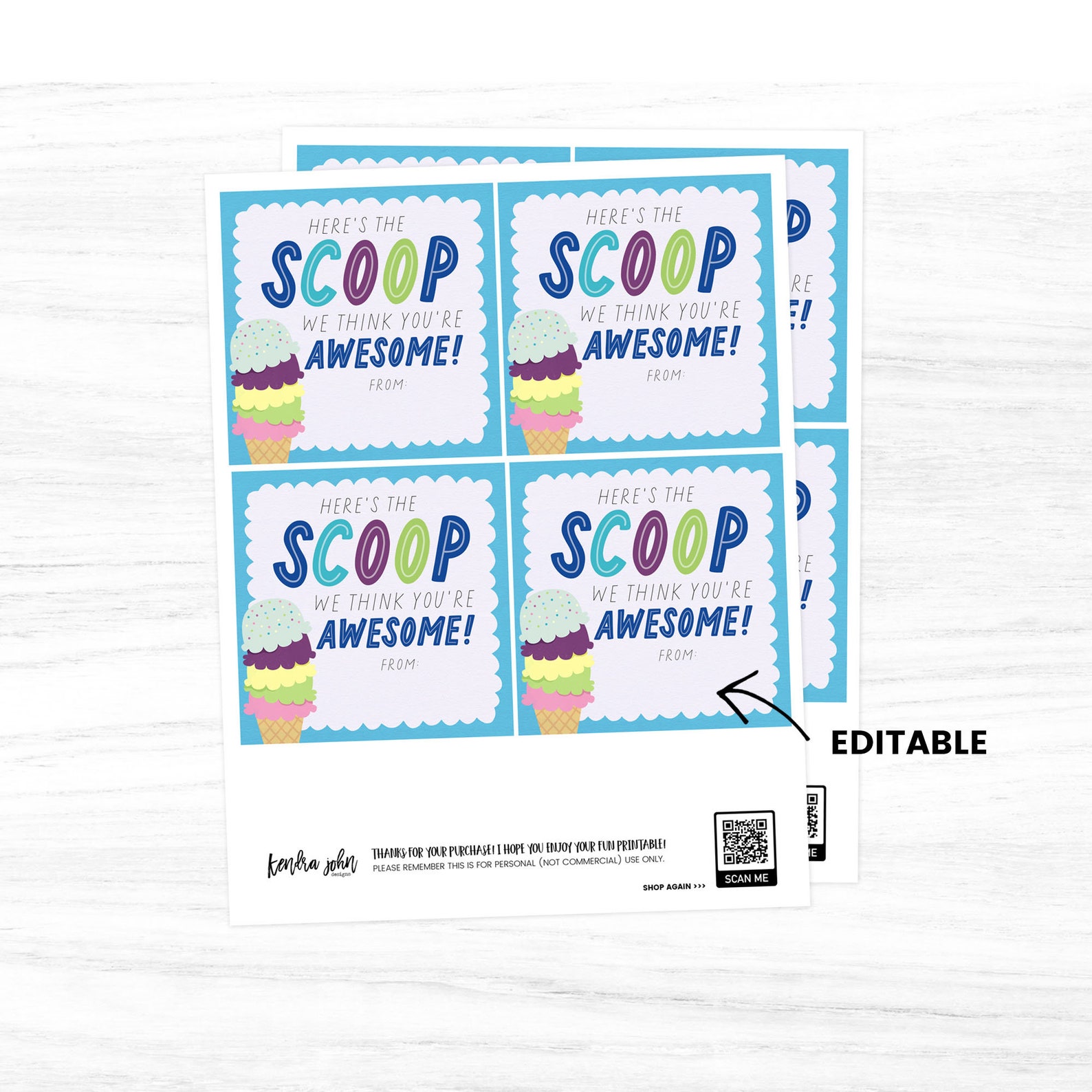 Ice Cream Gift Tag Staff Appreciation Printable Employee - Etsy