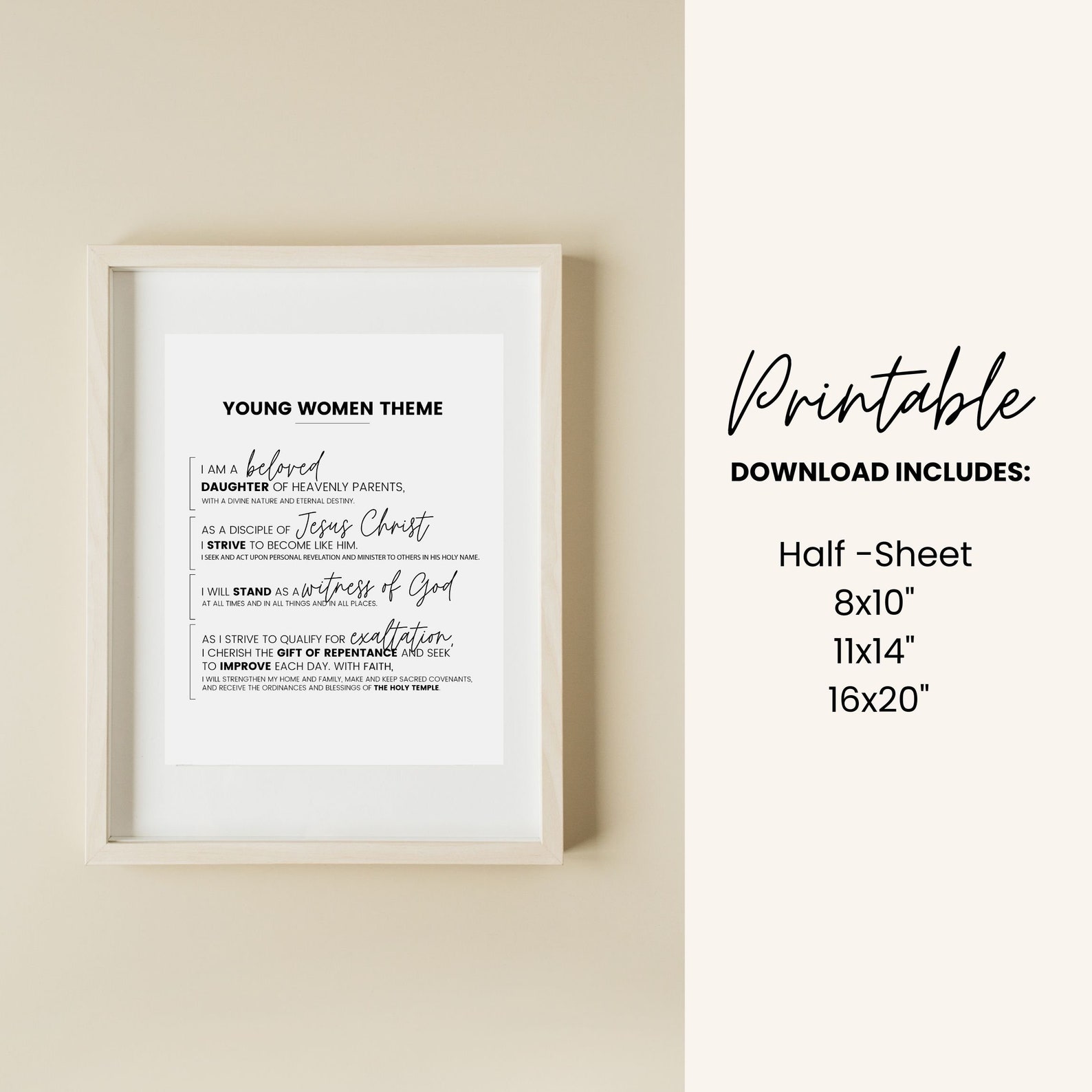 Young Women Theme, Printable YW Theme, YW Theme Poster, Young Women ...