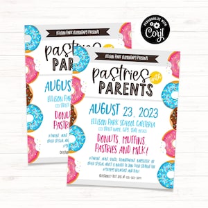 Pastries With Parents Flyer, Donuts With Dads, School PTA Event, School ...
