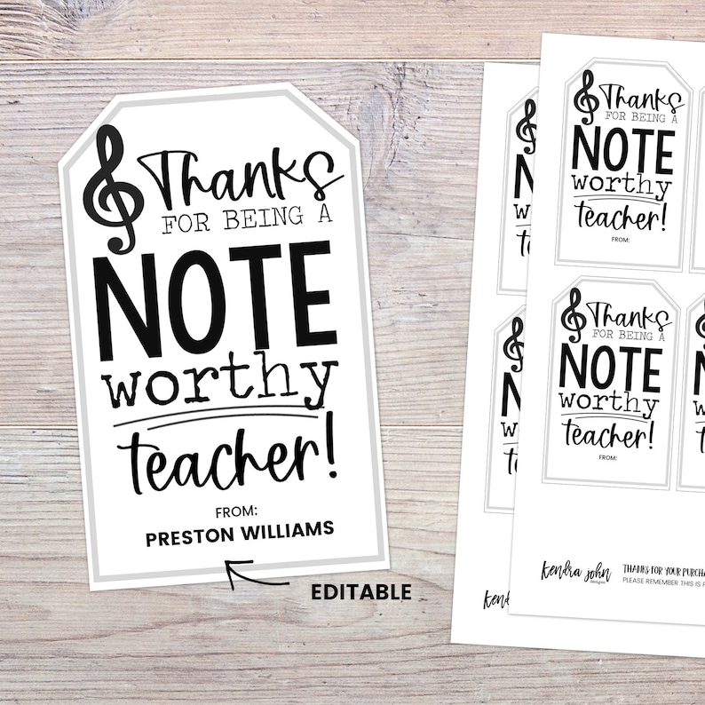 Music Teacher Gift Tag Teacher Appreciation Printable Piano - Etsy