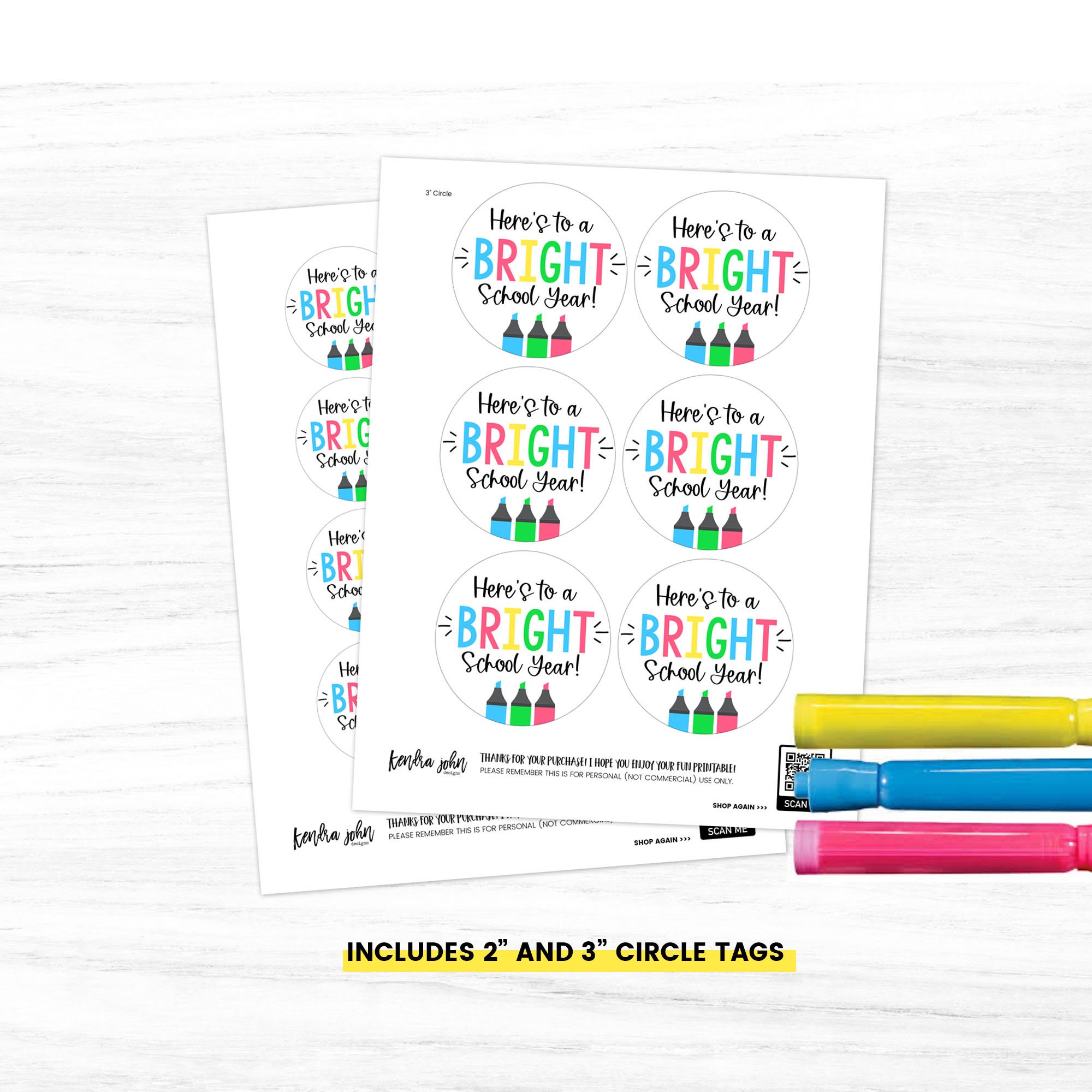 Highlighter Gift Tag, Bright School Year, Back to School Gift Tag ...
