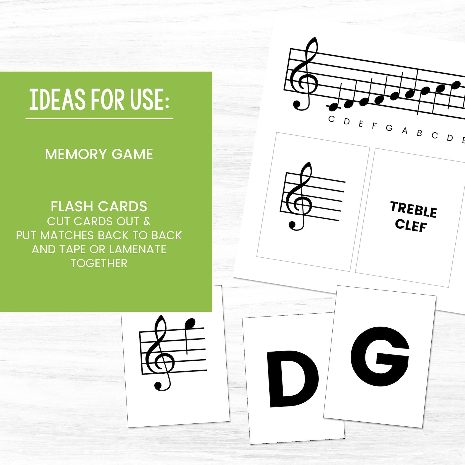 Music Note Memory Game Music Flashcards Note Reading - Etsy