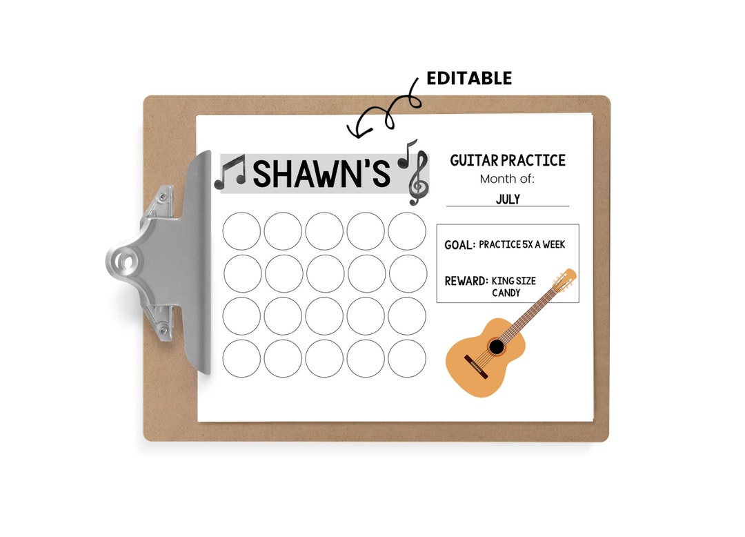 Guitar Practice Chart, Printable Practice Log, Guitar Teacher, Guitar ...