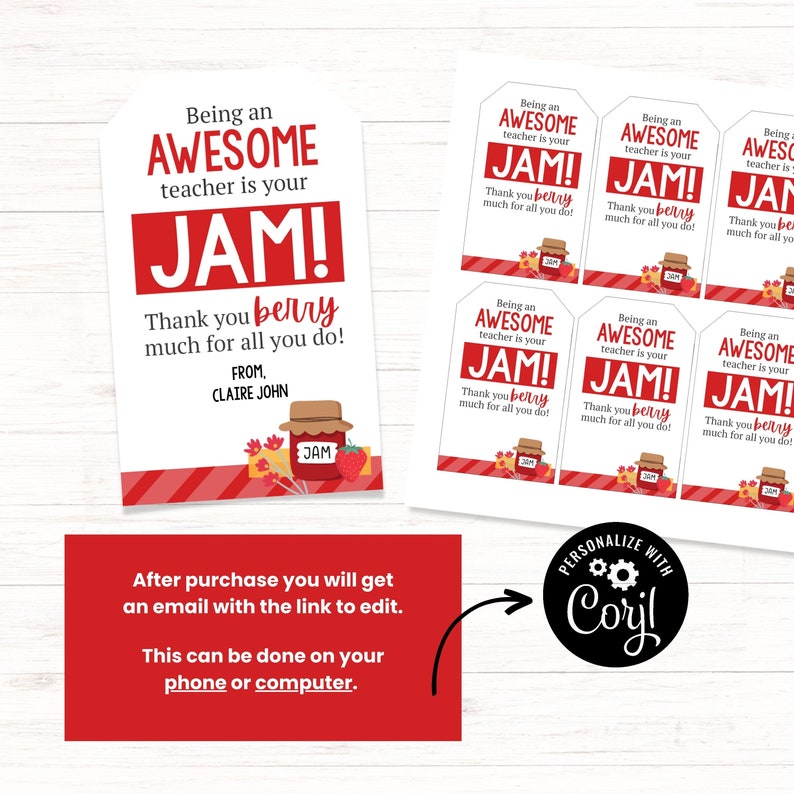 Jam Teacher Tag Jam Gift Tag Teacher Thank You Tag Teacher - Etsy