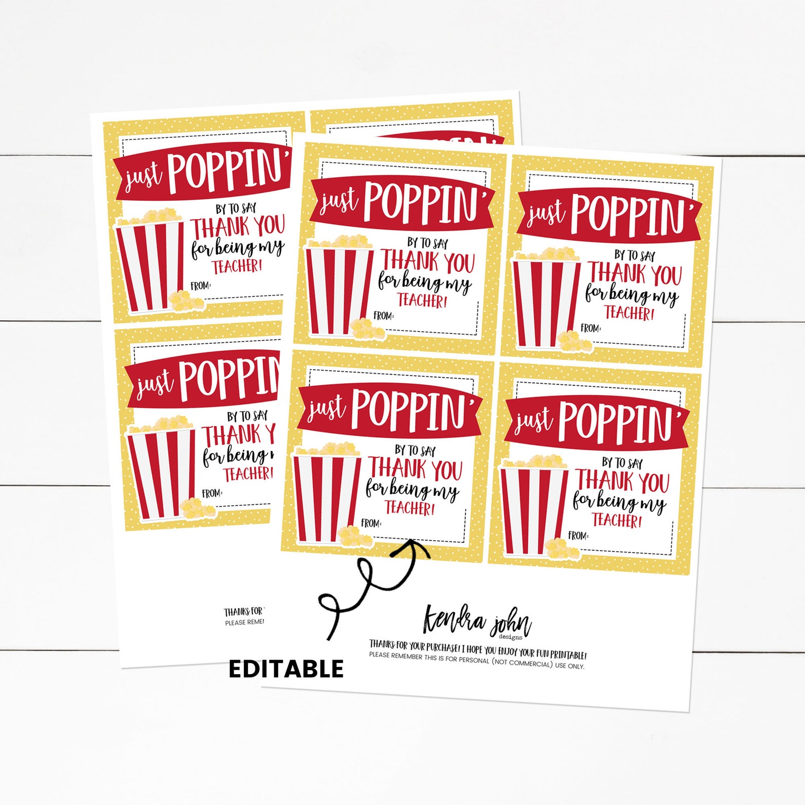 Popcorn Teacher Gift, Teacher Appreciation Printable, Teacher Thank You ...