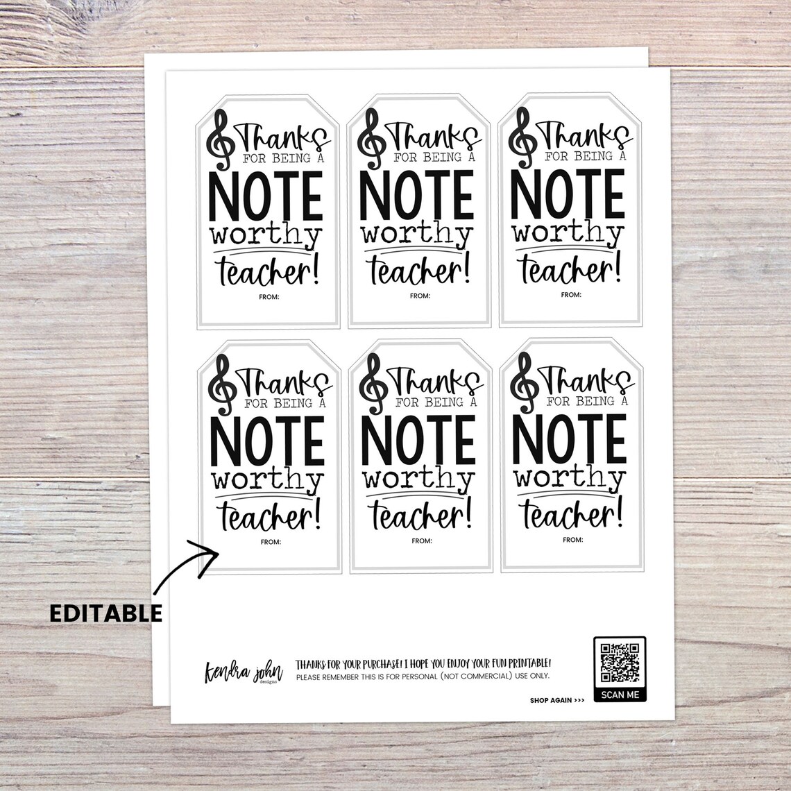 Music Teacher Gift Tag Teacher Appreciation Printable Piano - Etsy