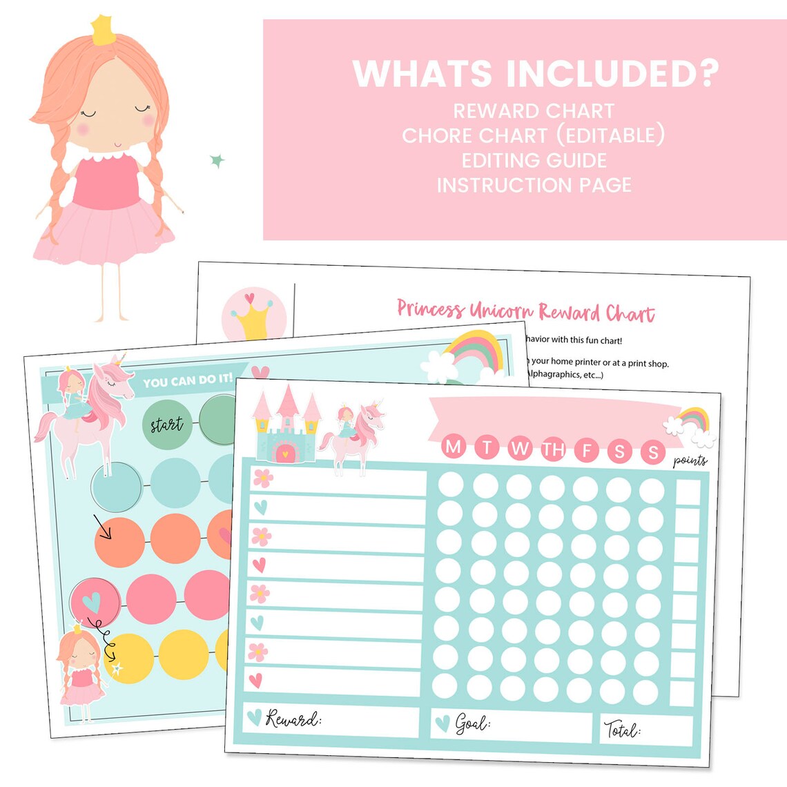 Unicorn Princess Chart Kids Reward Chart Kids Chore Chart - Etsy