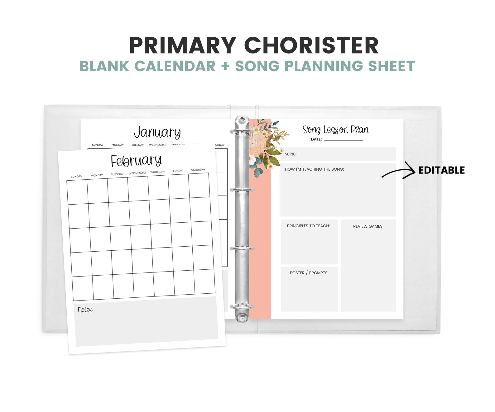 Primary Chorister Planner, Singing Time Binder, Music Leader Planner ...