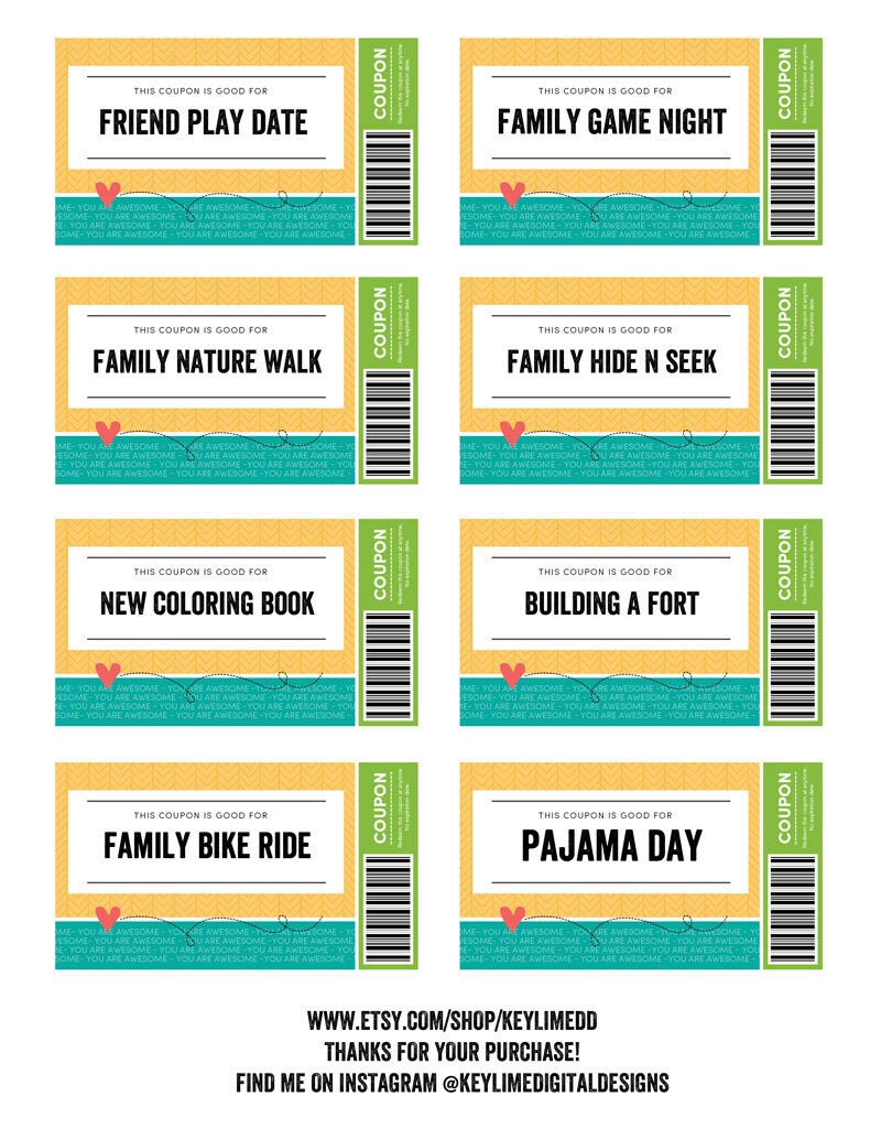 Kids Reward Coupons Printable Love Coupons Coupons for | Etsy