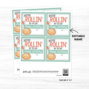 Cinnamon Roll Gift Tag, Birthday Treat Tag, RS Birthday Gift, Printable ...