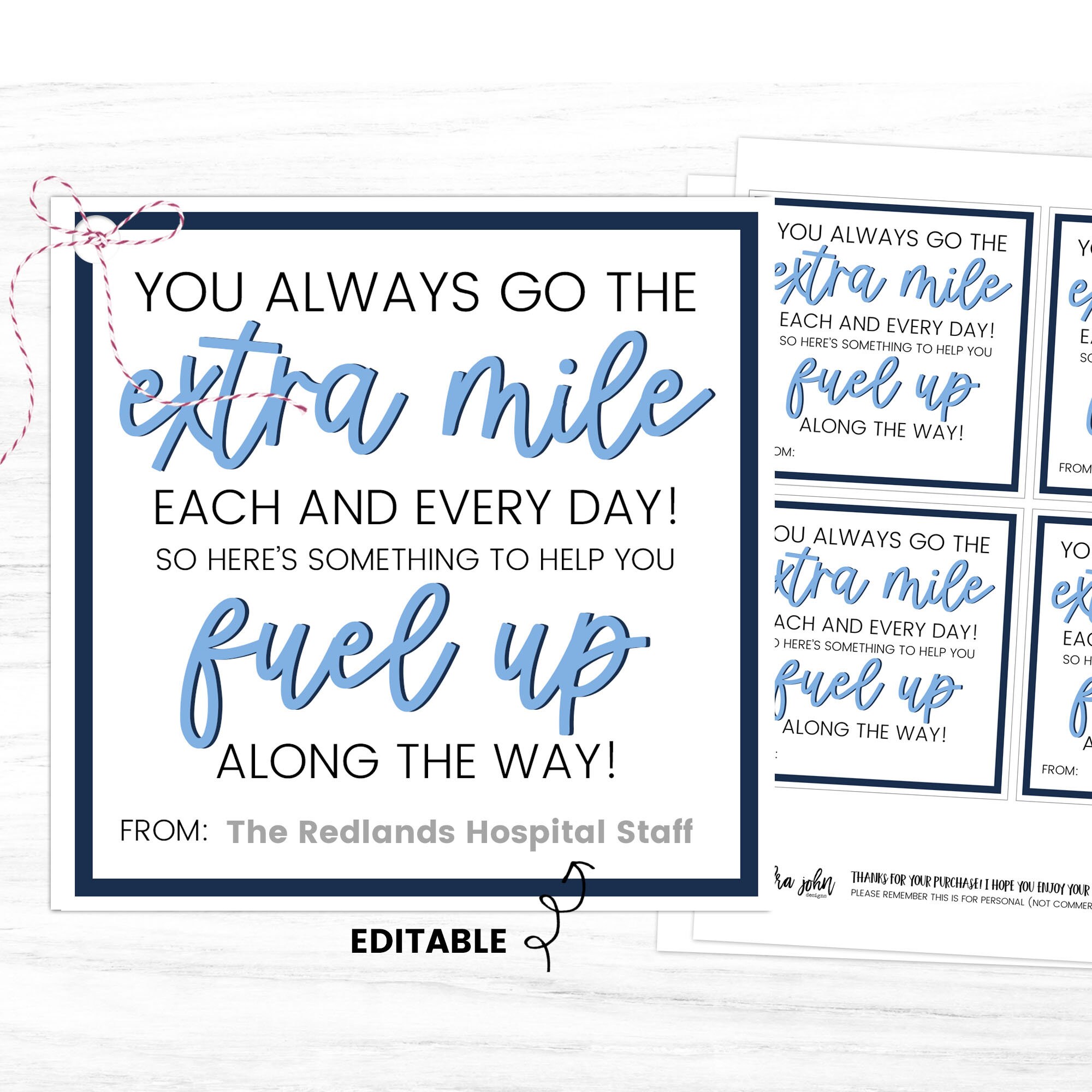 Extra Mile Tag, Employee Appreciation Gift Tags, Staff Thank You Card ...