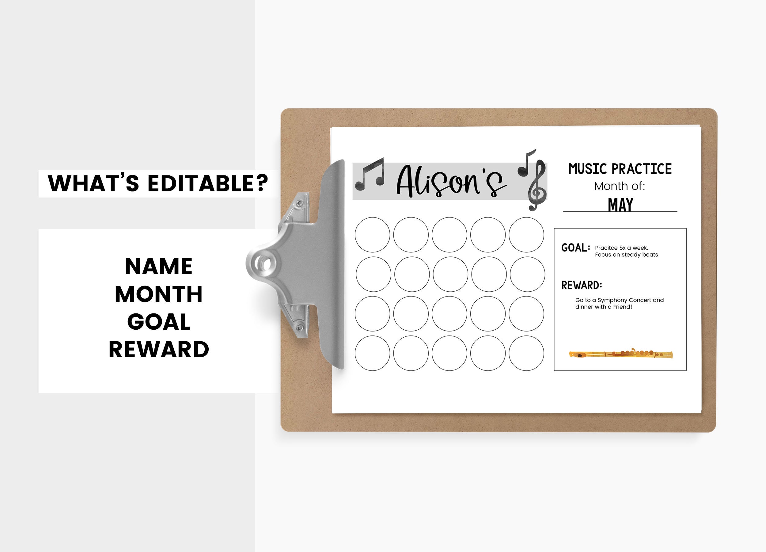 Flute Practice Chart Printable Practice Log Flute Practice - Etsy Canada