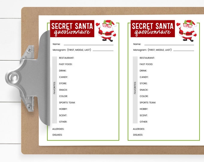 Secret Santa These Are a Few of My Favorite Things - Questionnaire ...