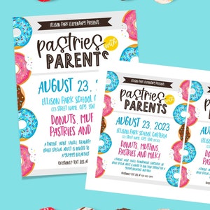 Pastries With Parents Flyer, Donuts With Dads, School PTA Event, School ...