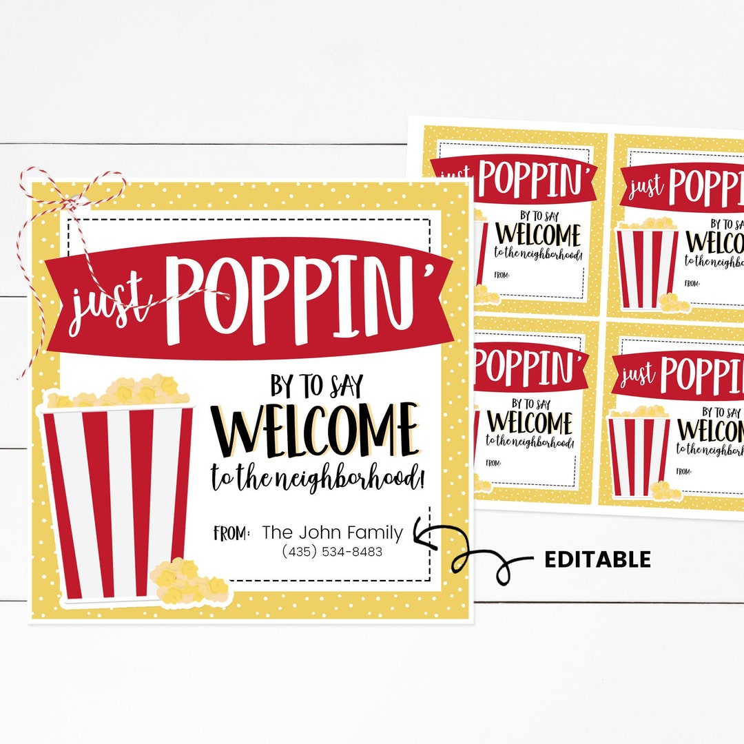 New Neighbor Gift, Treat Tag, Popcorn, Welcome to the Neighborhood ...