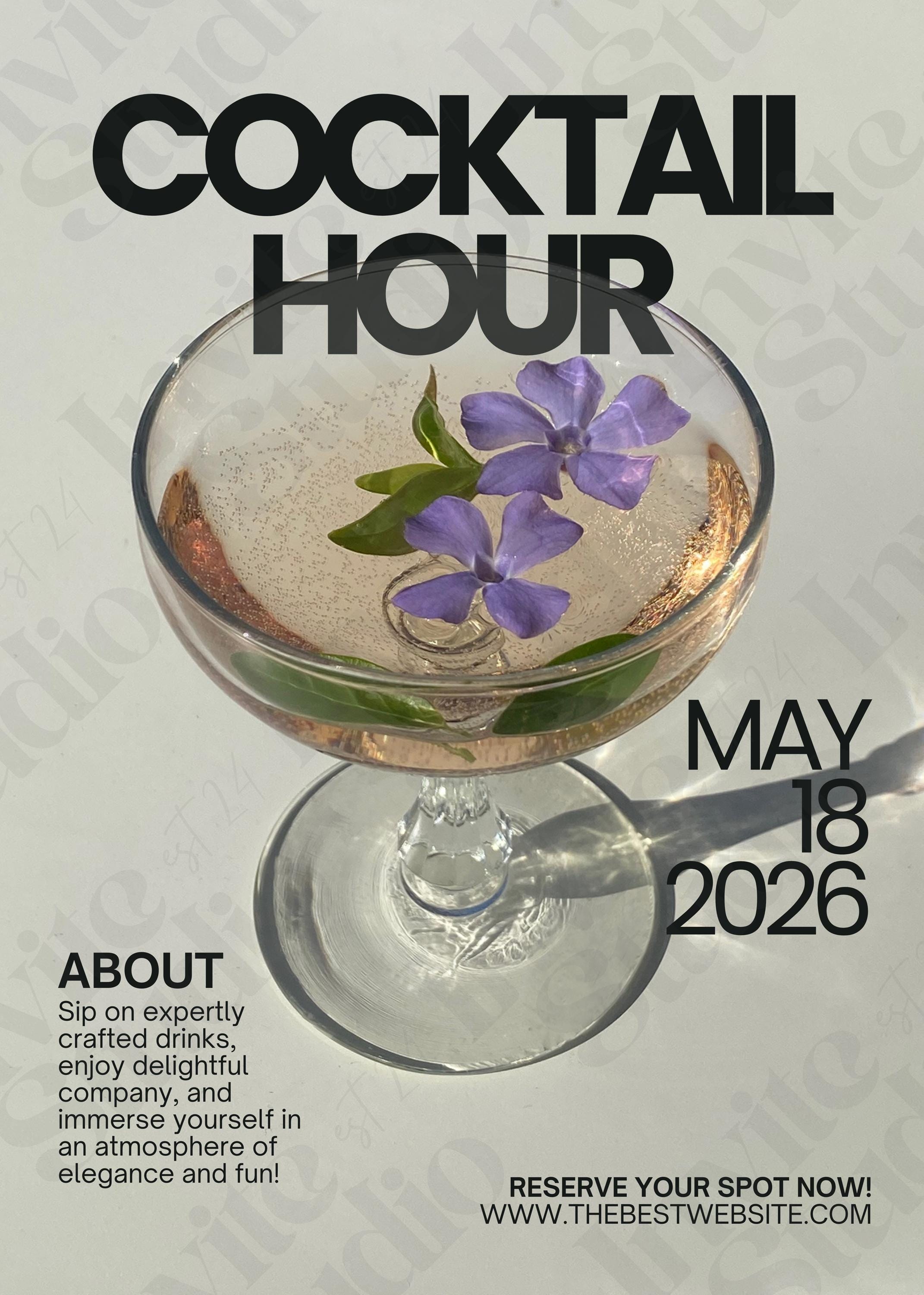 Editable Cocktail Hour Invitation Template | Printable Beige and Black ...
