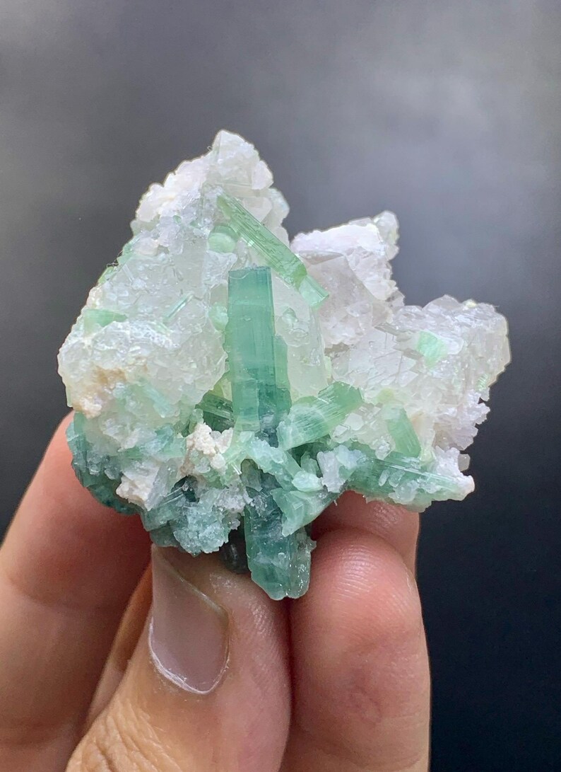 Natural Green Colour Tourmaline Crystals Bunch With Quartz Combined ...