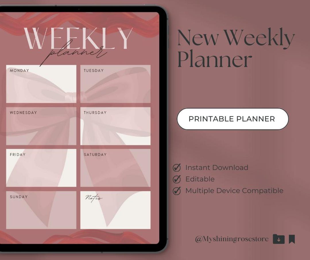 Elegant Weekly Planner Printable | A4 Digital Download Schedule ...