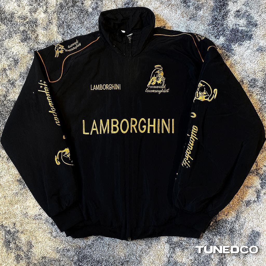 Lamborghini Unisex Black Gold Embroidered Racing Bomber Jacket ...